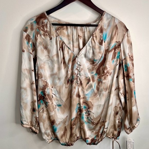 Zac & Rachel | Tops | Zac Rachel Nwt Taupe Teal Muted Floral Satin ...
